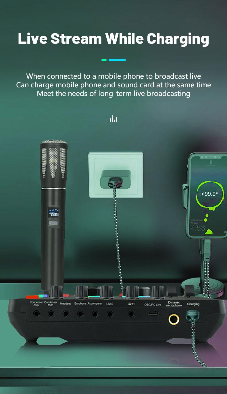 KOORFLY F999 PRO Sound Card With Condenser Wireless Microphone Audio ...