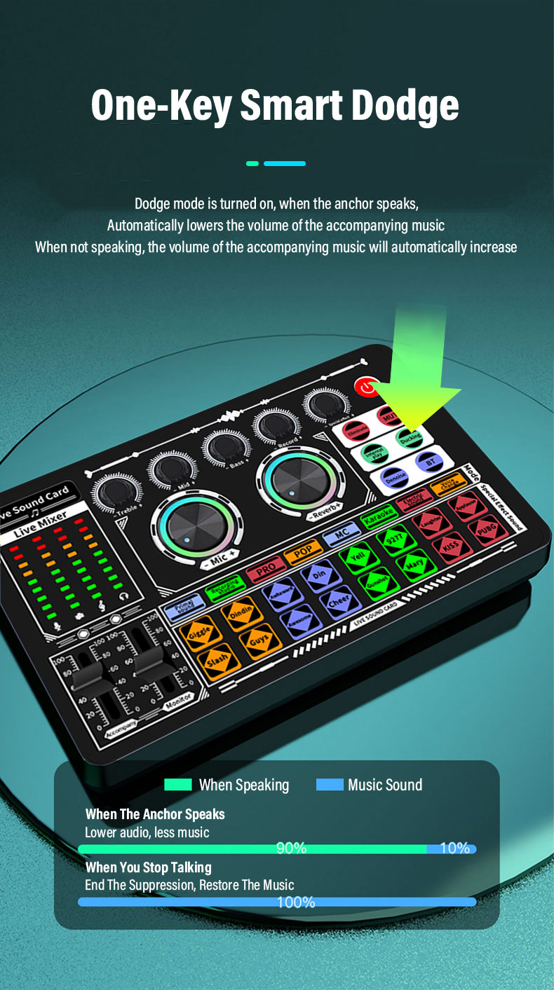 KOORFLY F999 PRO Sound Card With Condenser Wireless Microphone Audio ...