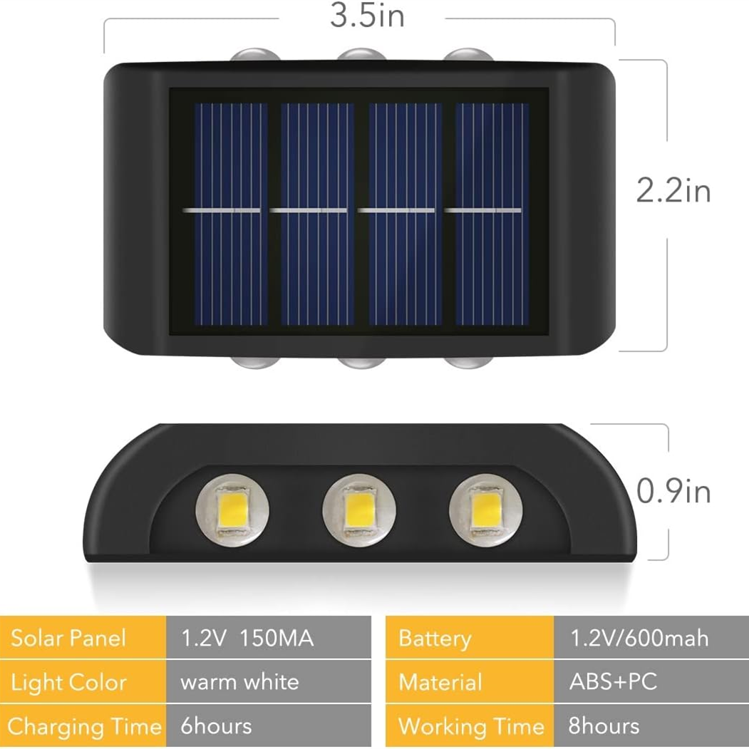 6/8/10 LED Solar Up And Down Wall Lights, Outdoor Waterproof LED Step ...