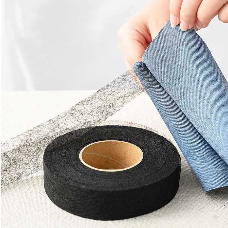 2 Rolls 70Y/64M White/Black Double-sided Interlining Adhesive Fabric Fusing Cloth Iron on Hem ...