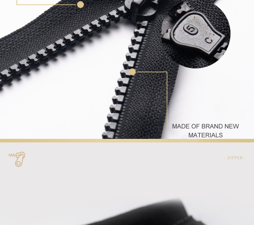 2pcs Durable Black Resin Zipper with Auto-lock and Large Teeth for ...