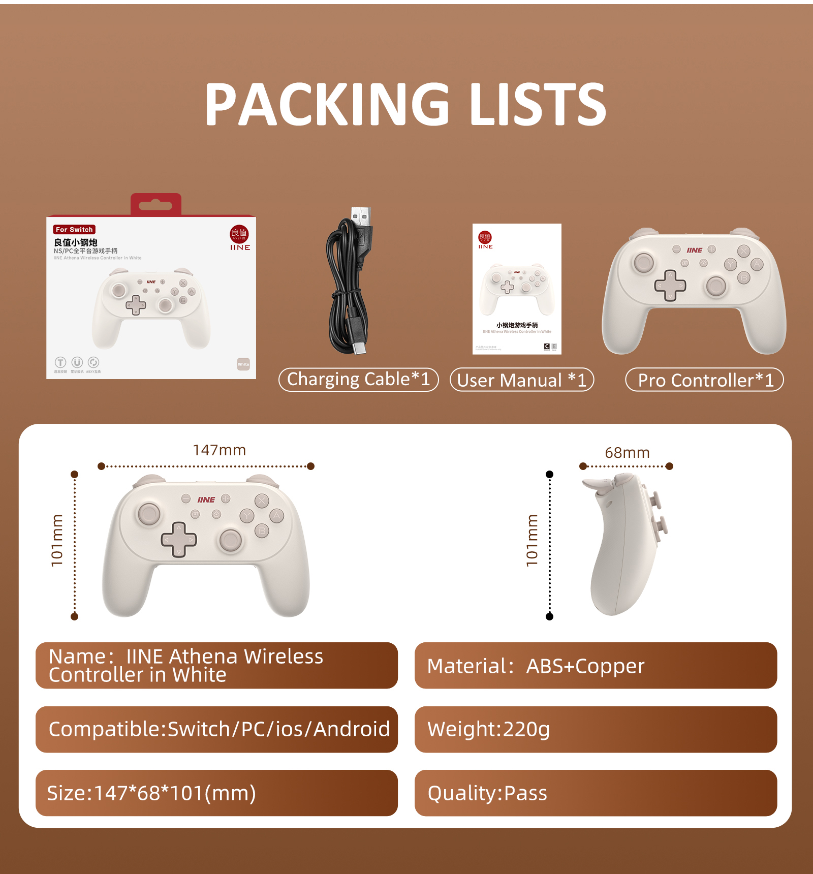 IINE Athena Wireless Pro Controller for Switch/Switch OLED/PC/IOS ...