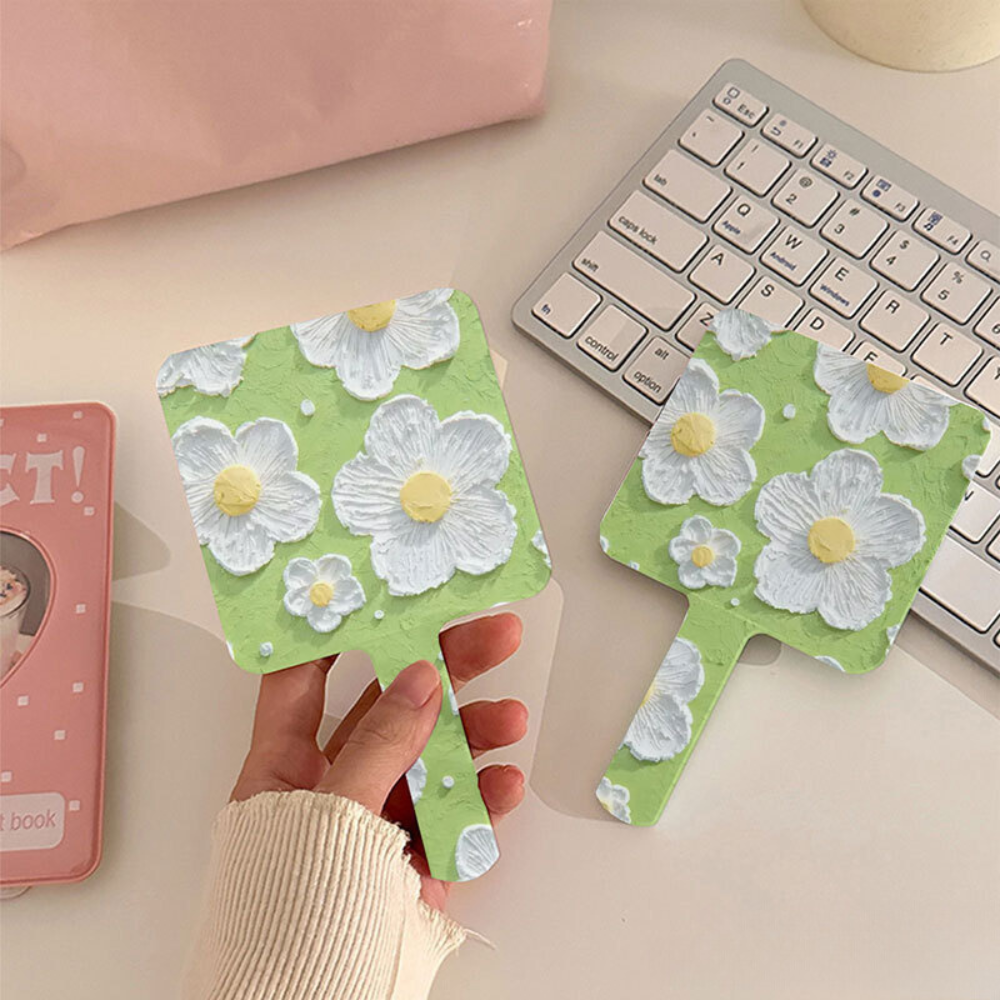 Wind Flower Square Hand Held Mirror Makeup Mirror Portable Portable Mirror Handle Mirror Makeup