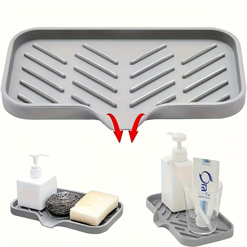 Silicone Kitchen Sink Tray, Soap Dish Rack with Drain Head, Countertop ...