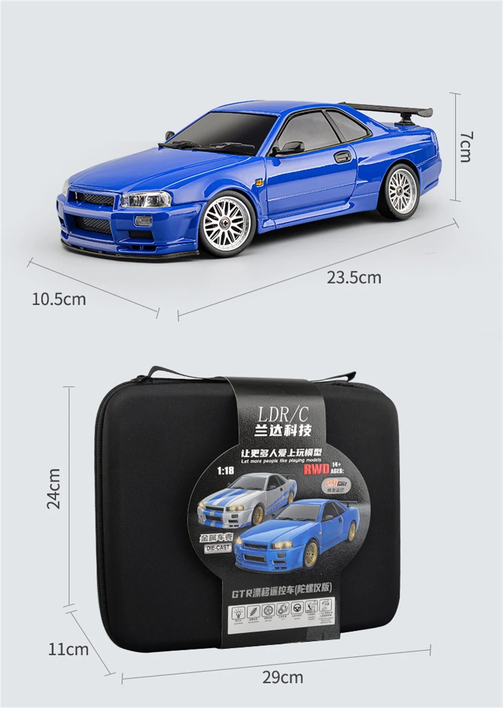 LDRC 1899 LD1899 RTR 1/18 2.4G 2WD metal shell RWD RC Car Drift GTR R34 ...