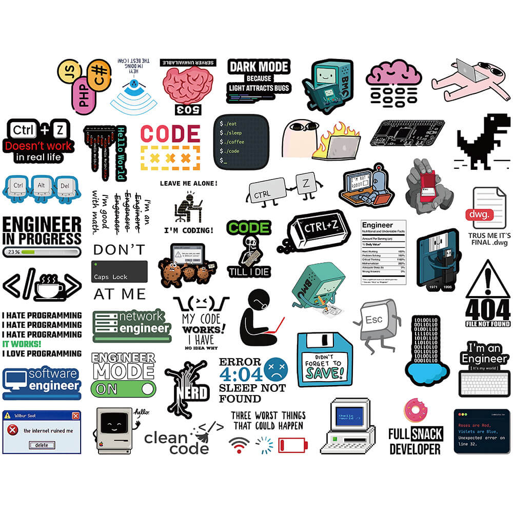 [Large Stickers]50pcs Programmer Engineer Stickers Php 404 Programming Language for Luggage ...