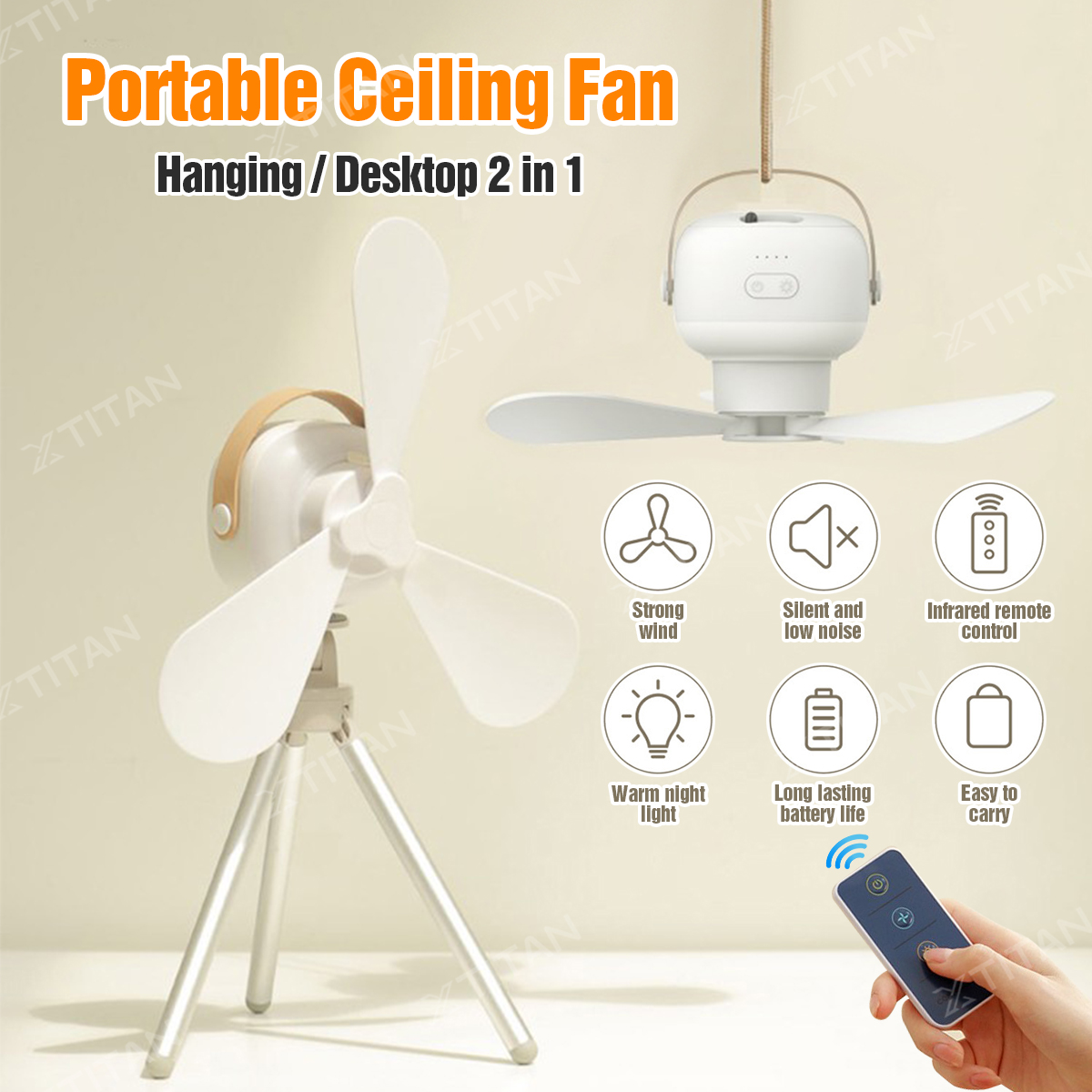 New Arrival! Rechargeable Mini Ceiling Fan Camping Lamp Fan Portable ...