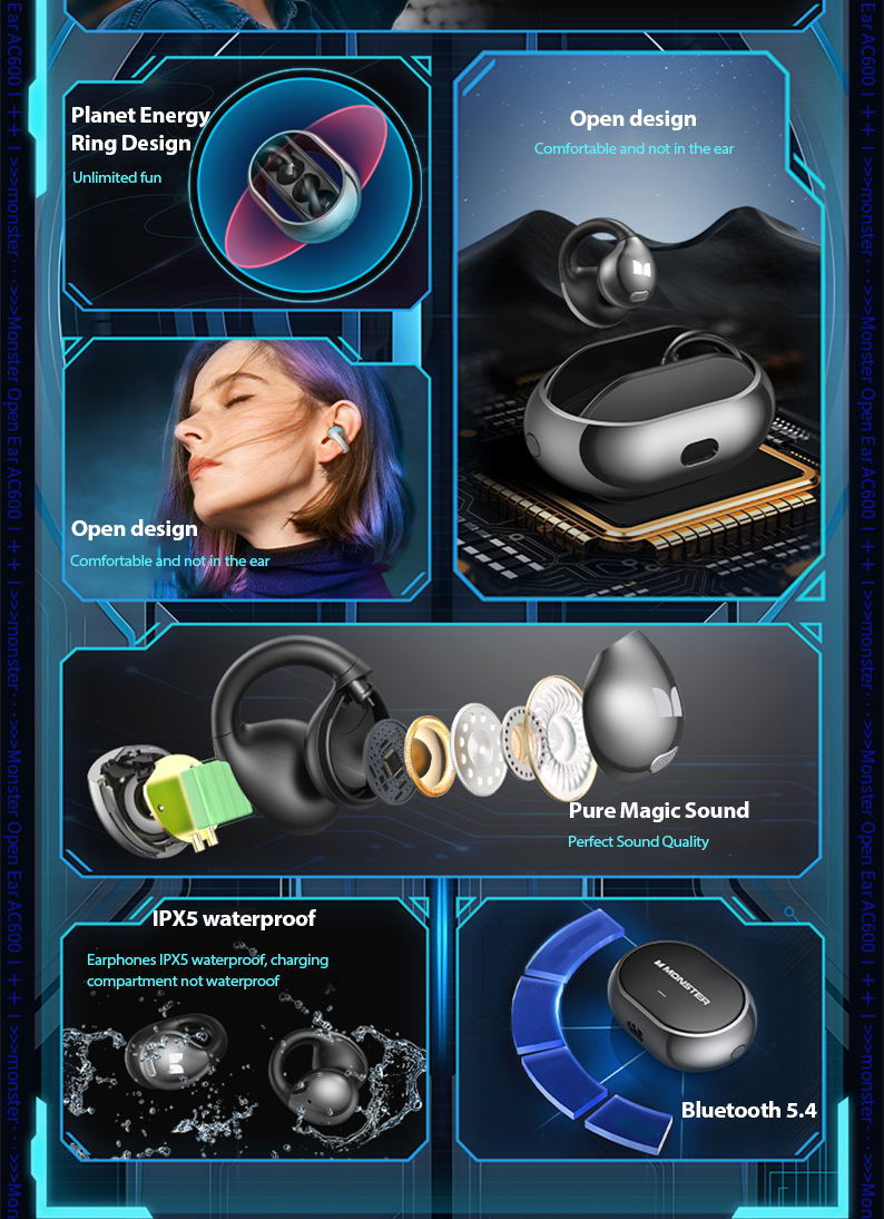 Monster AC600 Noise-Cancelling Bluetooth Earphone Sport Bluetooth 5.4 ...