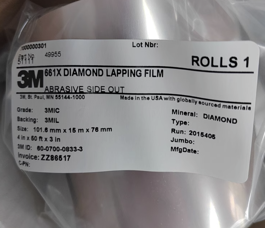 3M 661X DIAMOND LAPPING FILM Precision abrasive sandpaper 4"*50ft*3 ...