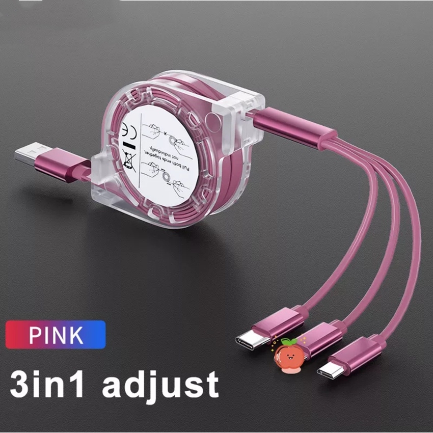 Universal 5-Color Three-In-One Charging Retractable Cable USB Type C ...