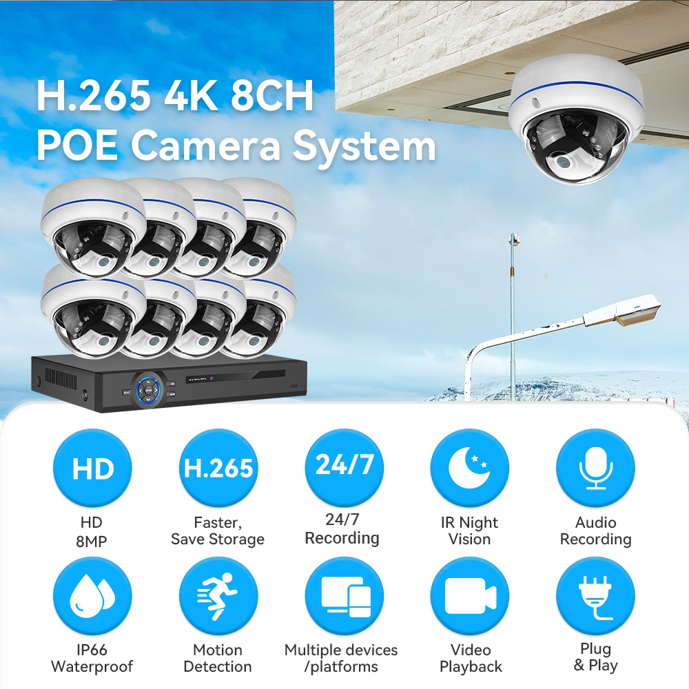 Hamrol 8CH 4K 8MP POE NVR Camera System H.265 Outdoor Waterproof Motion Detection P2P CCTV Kit ...