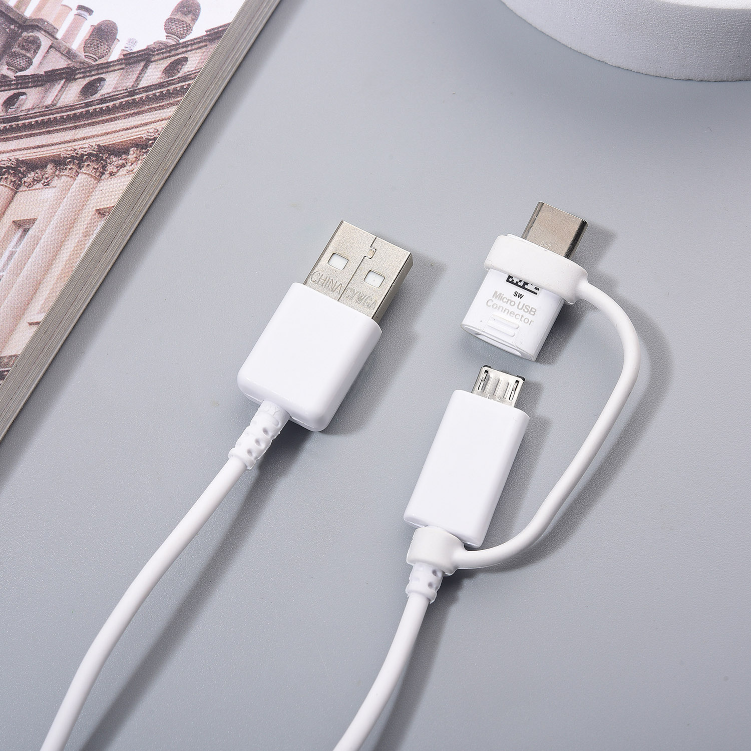 Original 1.5M USB Type C + Micro USB 2IN1 Adaptive Fast Charging Cable ...