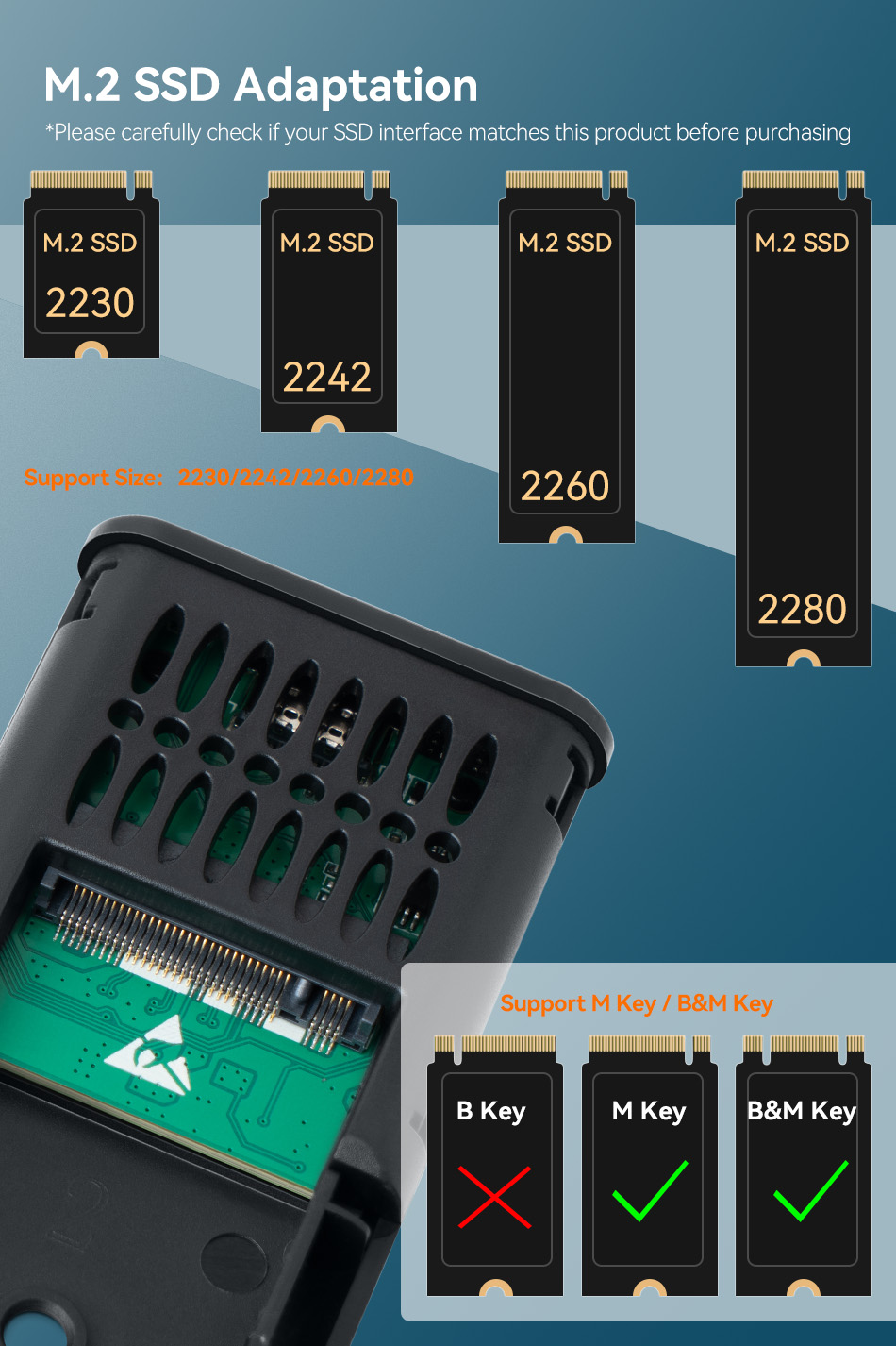 M.2 Enclosure PCI-e Adapter NVMe SSD Tool Free Aluminum Alloy Case USB ...