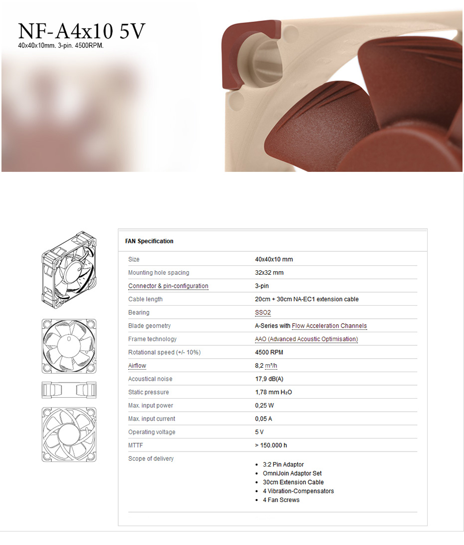 Noctua NF-A4x10 PWM FLX 40mm 12v 5v Cooling fan 3pin 4pin PWM quiet ...