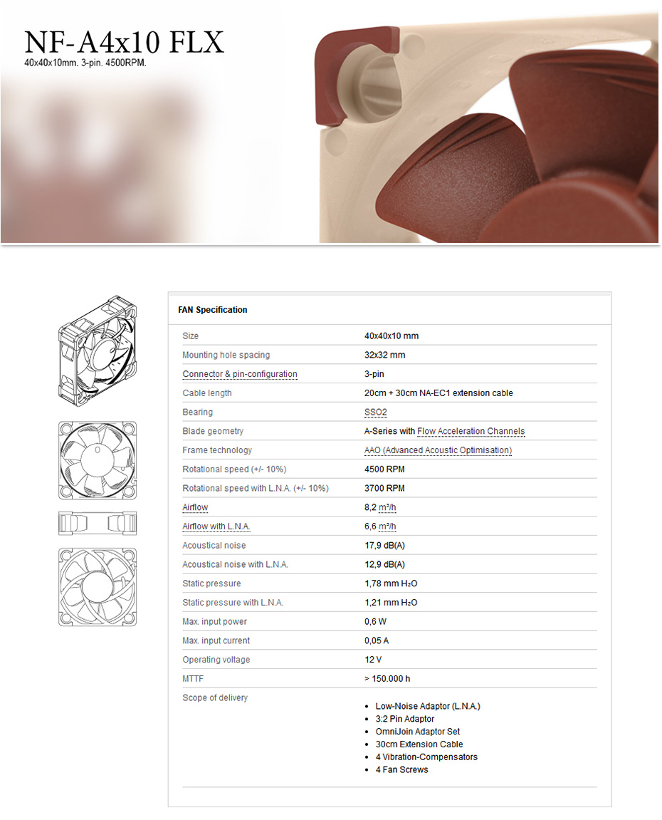 Noctua NF-A4x10 PWM FLX 40mm 12v 5v Cooling fan 3pin 4pin PWM quiet ...