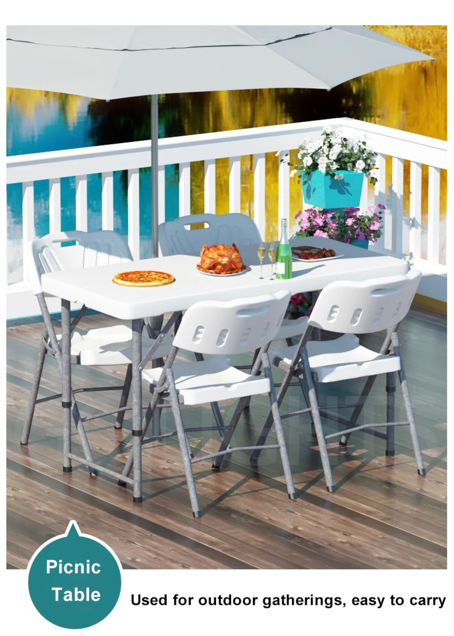 GC Heavy Duty Portable Folding table 4ft Outdoor Dining Table set ...