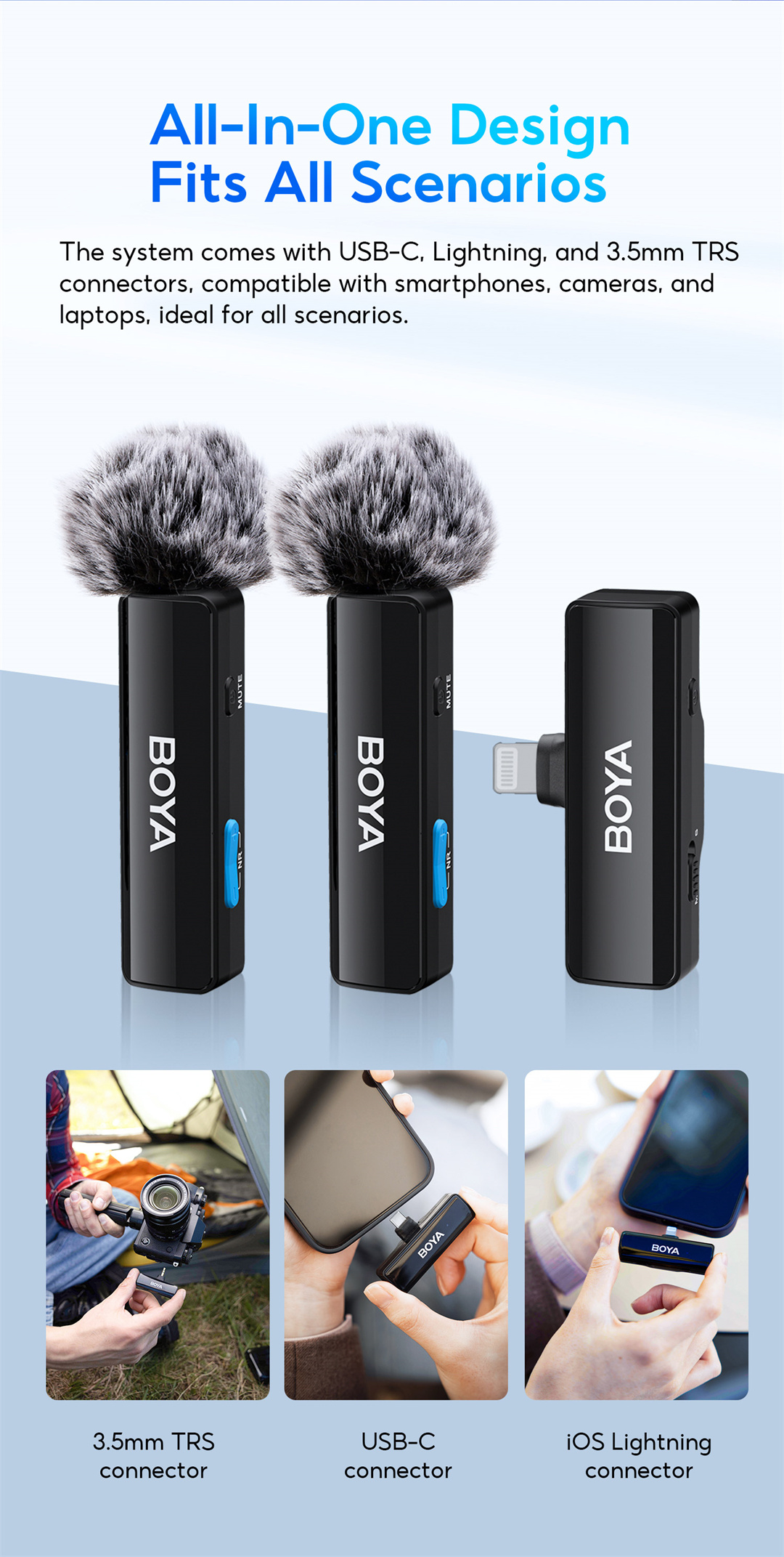 BOYALINK A1/A2 Wireless Microphone Noise Cancellation Lapel Microphone ...