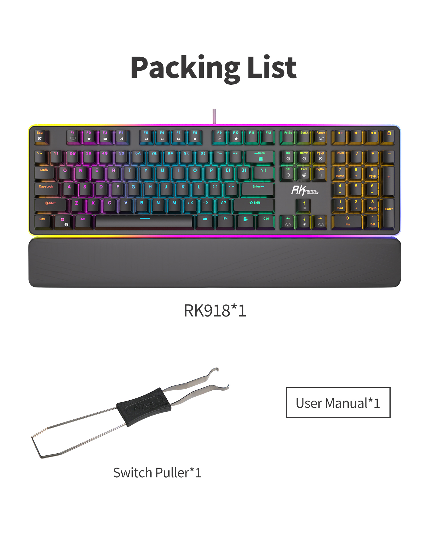 Royal Kludge RK918 Full RGB Backlit Wired Mechanical Keyboard Gateron ...