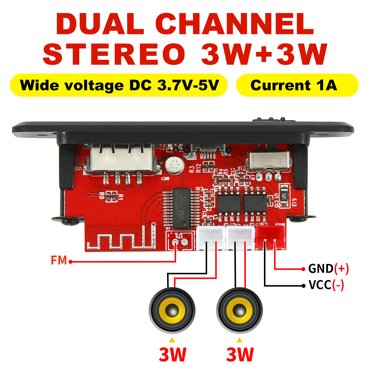 6W Amplifier MP3 Player Decoder Board 5V Bluetooth 5.0 Lossless Format ...