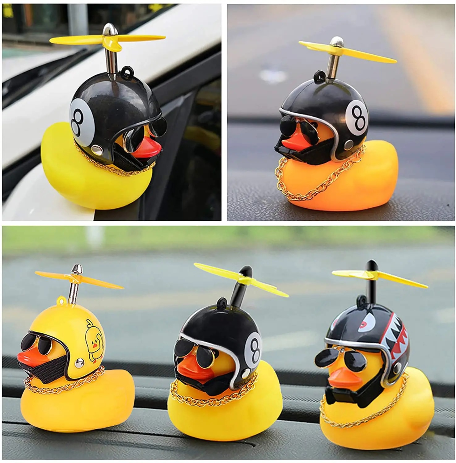 Car Duck Toy With Helmet Dashboard Decorations Ornament Yellow Duck ...