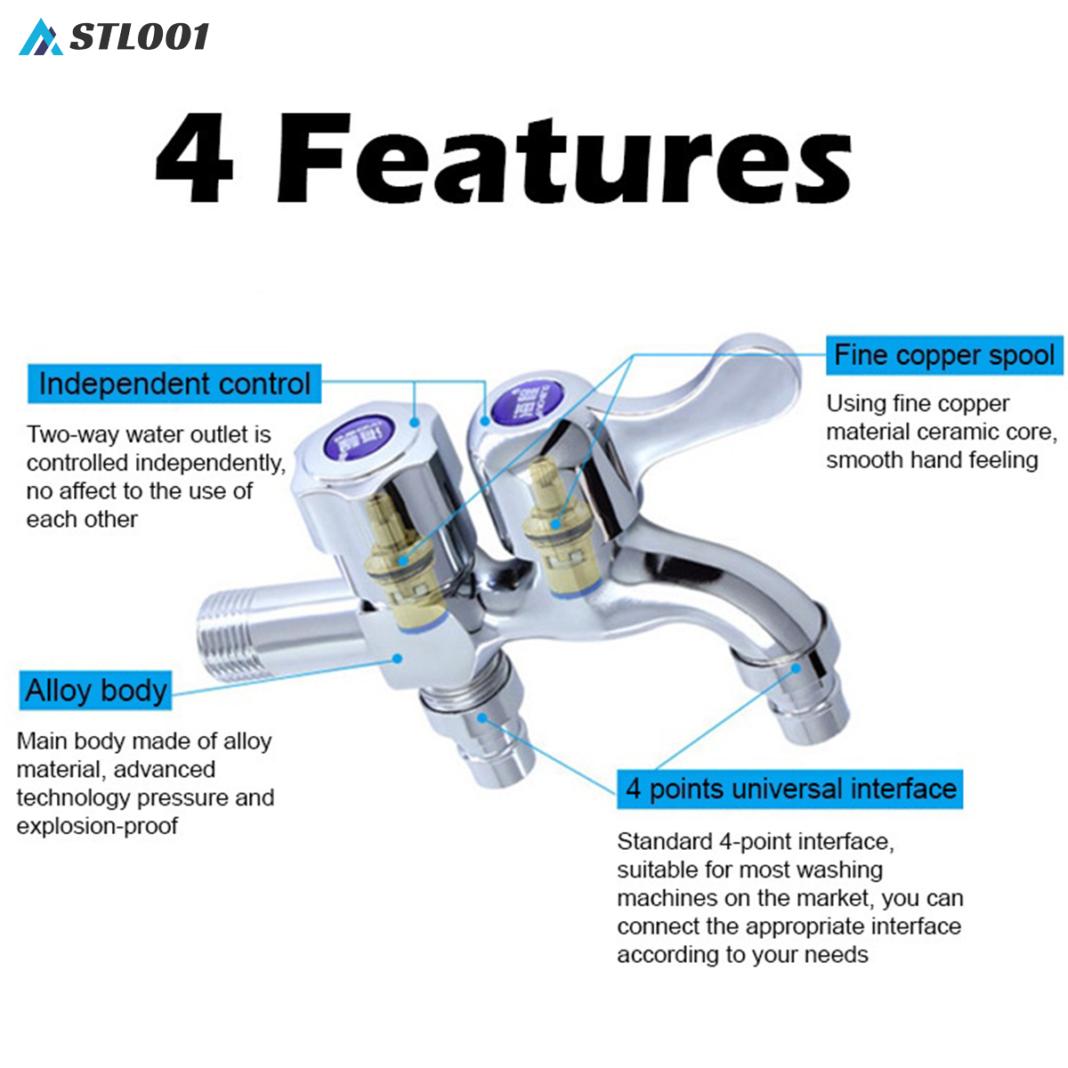 2 Way Faucet Bibcock Faucet 1in2 out Head Dual Function Washing Machine ...