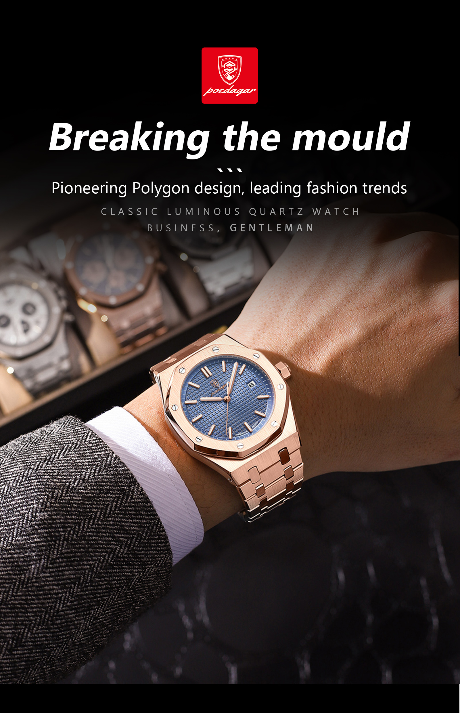 POEDAGAR Gold Watch For Men Waterproof Original Stainless Steel With ...