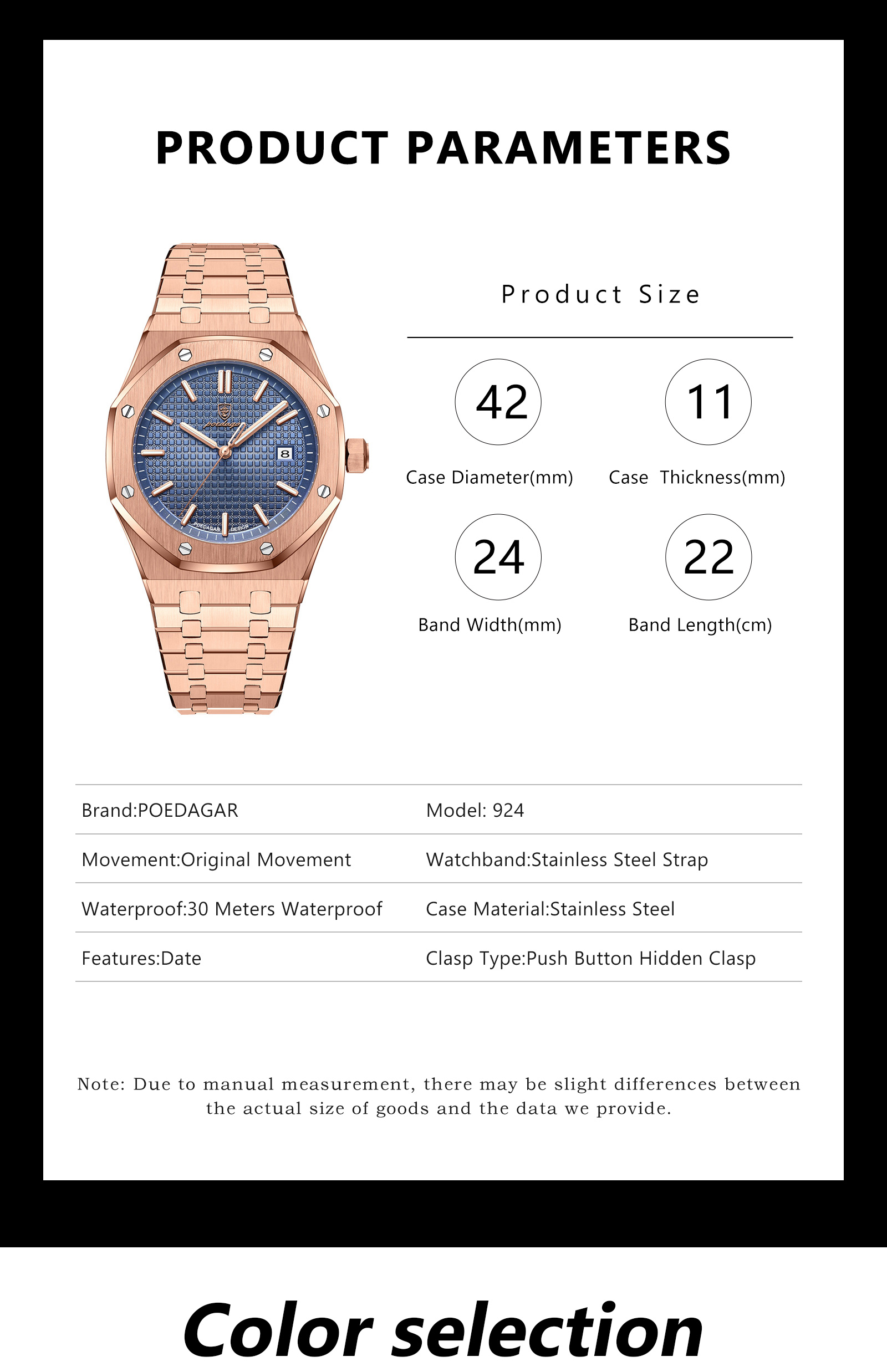 POEDAGAR Gold Watch For Men Waterproof Original Stainless Steel With ...