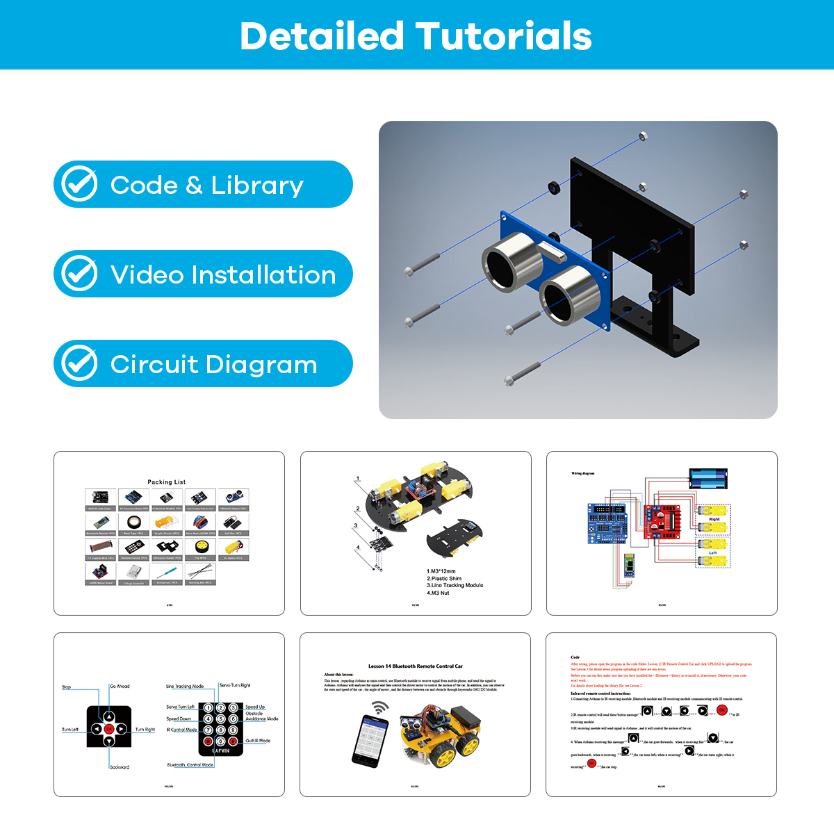 LAFVIN Smart Robot Car Kit Compatible With Arduino Include Uno R3 Ultrasonic Sensor Bluetooth ...