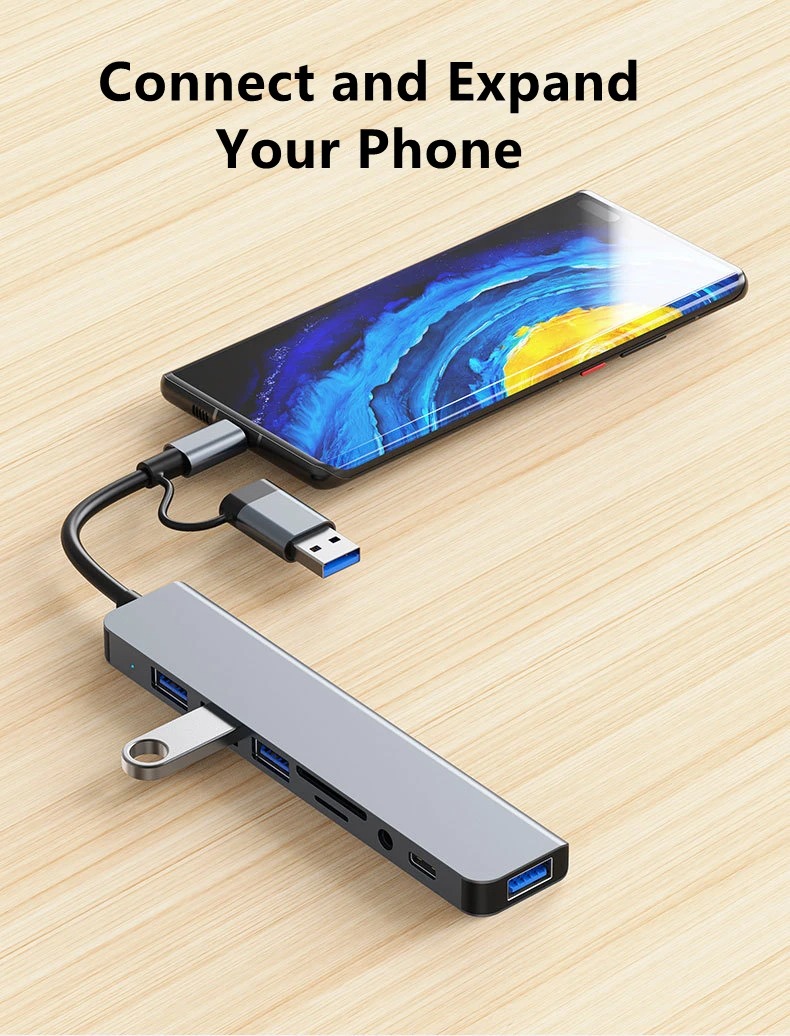 8 Port USB C Expander USB 3 Hub Type C Splitter Type C Dock Multiport ...