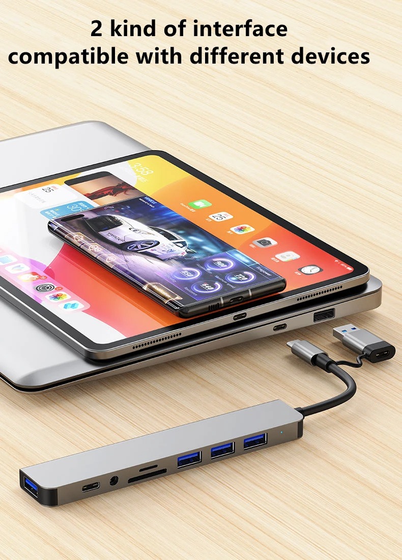 8 Port USB C Expander USB 3 Hub Type C Splitter Type C Dock Multiport ...