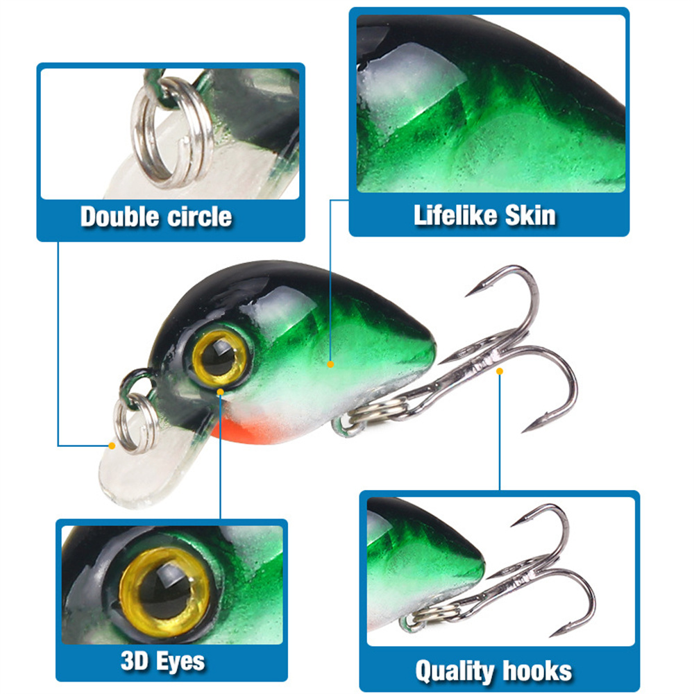 1PCS Crankbait Fishing Lure 3cm 1.6g Hard Minnow Wobbler Fat Crank ...