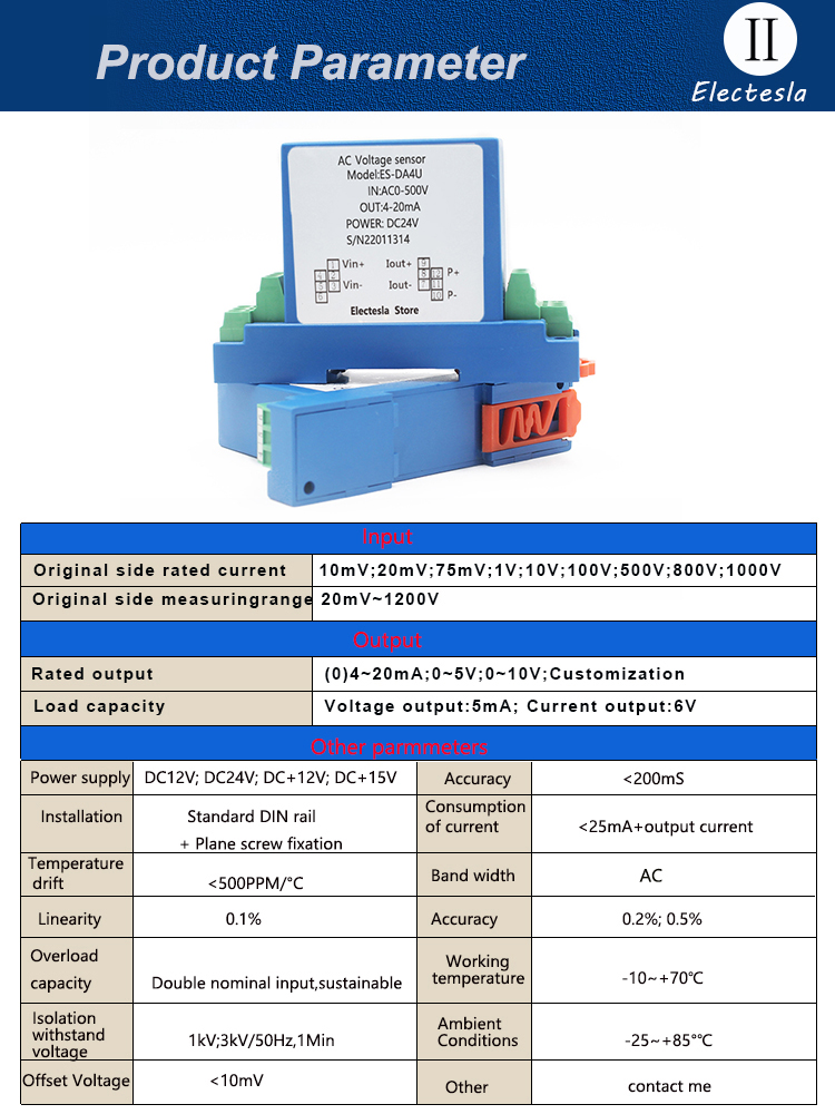 AC 0-1500V Input Voltage Sensor AC Voltage Transmitter Transducer 4 ...