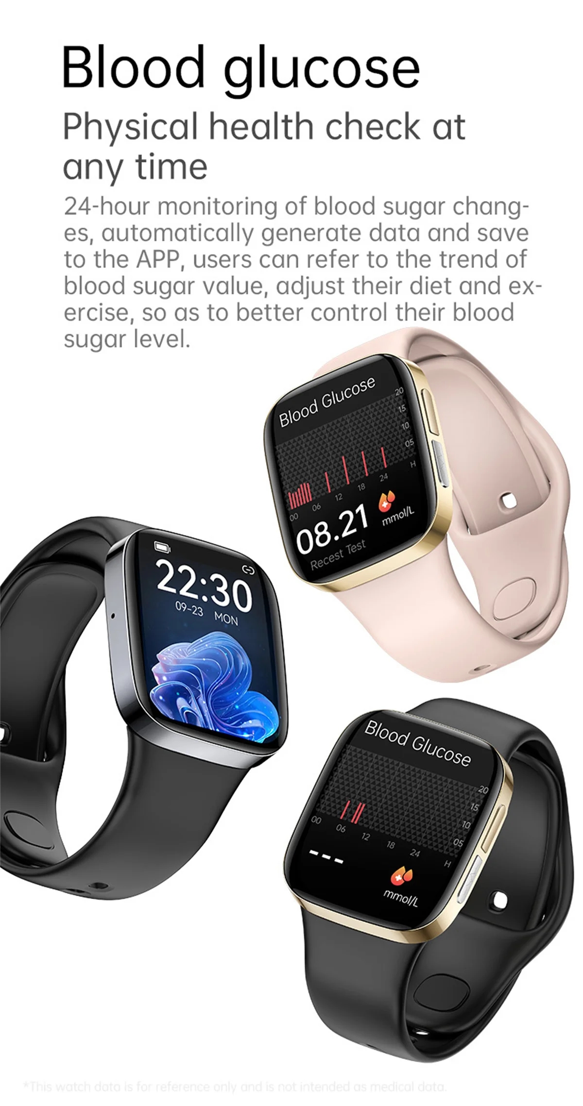 Multilingual Blood Glucose Meter Smart Watch Bluetooth Communication ...