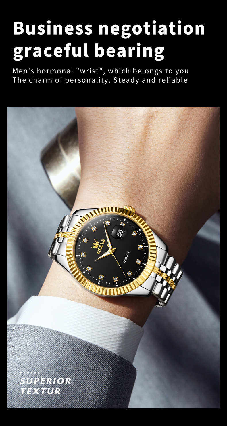 OLEVS Gold Watch For Men Water Proof Original Quartz Stainless Steel ...