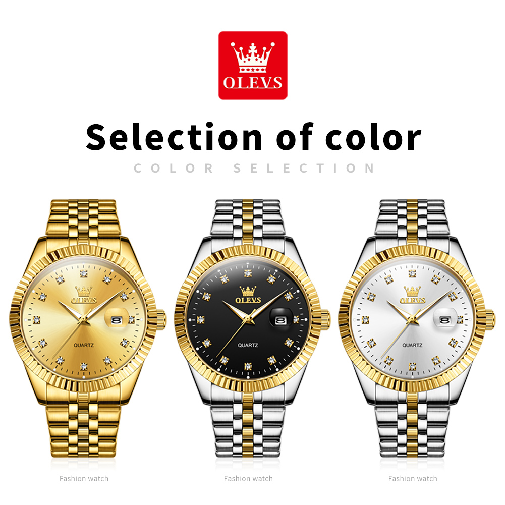 OLEVS Gold Watch For Men Water Proof Original Quartz Stainless Steel ...