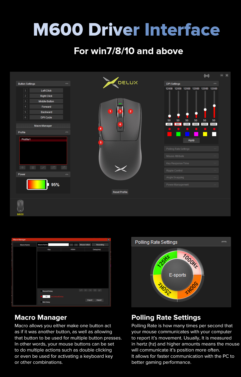 Delux M600 PMW3325 Gaming Mouse MAX 10000 DPI Wired 2.4G Wireless ...
