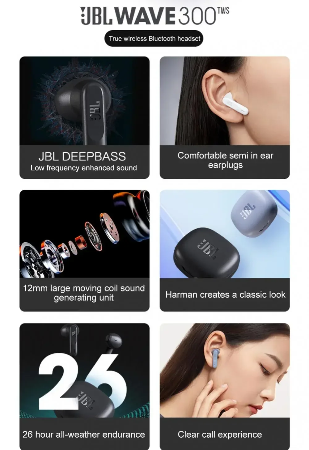 JBL Wave 300 TWS True Wireless Bluetooth Earphone In-Ear Music ...