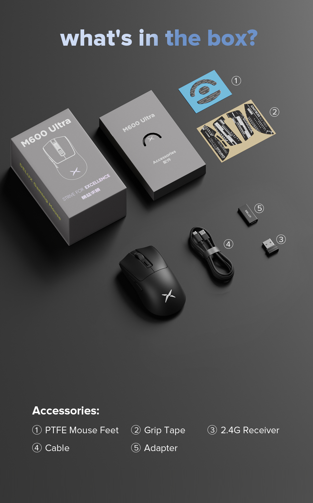 Delux M600 ULTRA PAW3395 Gaming Mouse DPI MAX 26000 Wired 2.4G Wireless ...