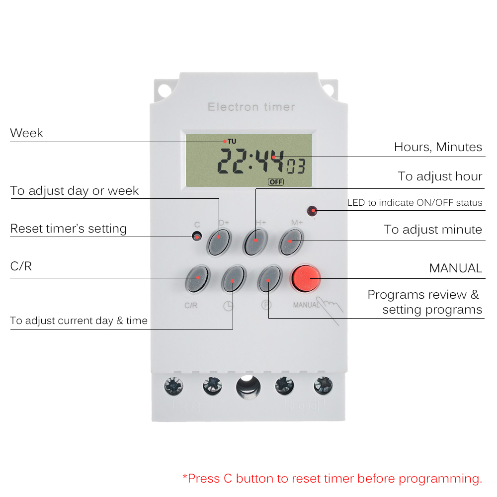 [Fast delivery] AC 220V 25A Digital Programmable Timer Din Rail Electronic Timer Time Switch ...