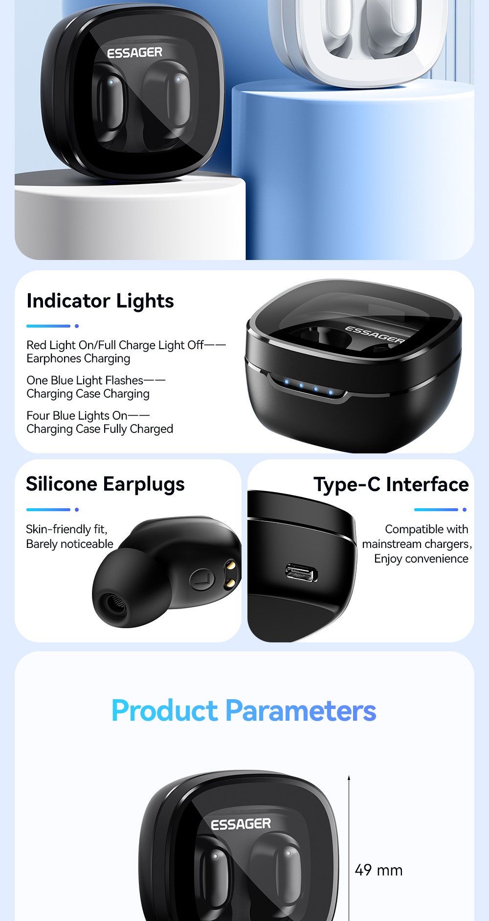 ESSAGER L TWS Bluetooth headset In-ear design Long battery life ...