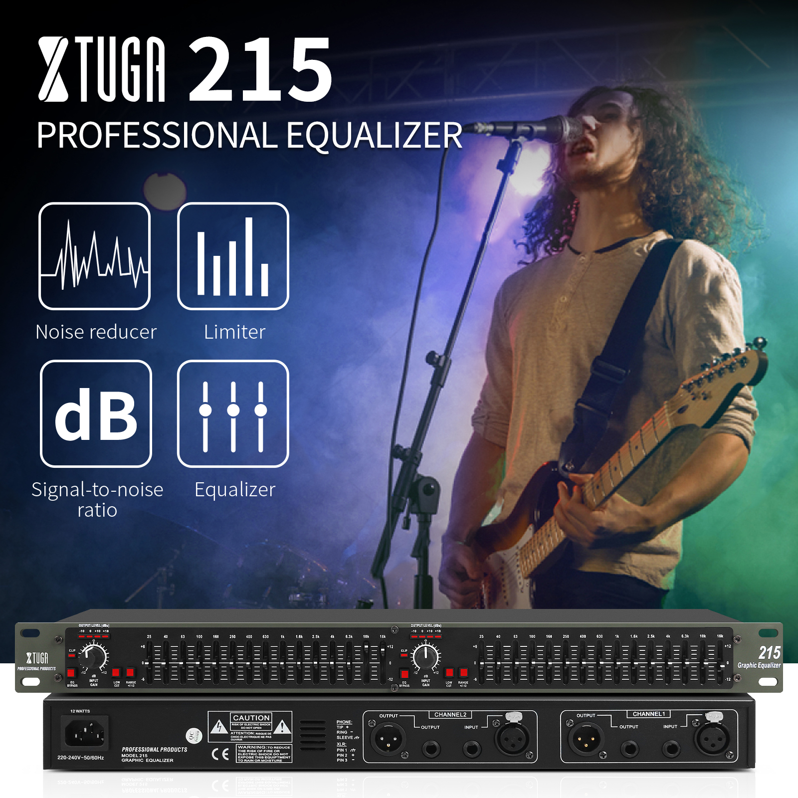XTUGA Professional Equalizer 215 Dual Channel 15 Band Graphic EQ, Built ...