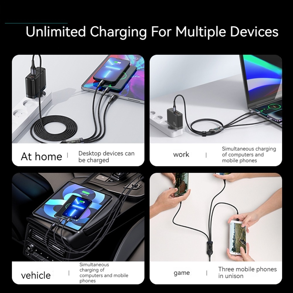 100W 3 in 1 Super Charging Cable 6A Micro USB Type C Fast Charger Type ...