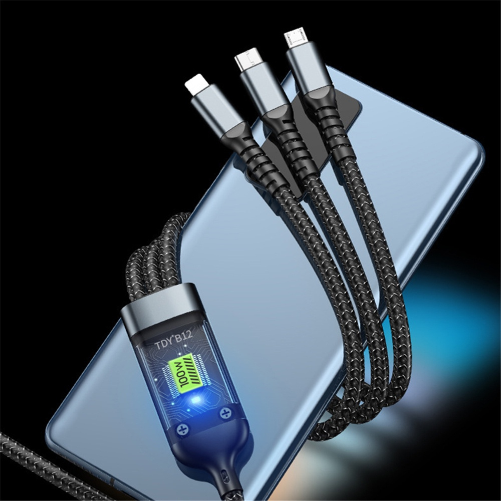 100W 3 in 1 Super Charging Cable 6A Micro USB Type C Fast Charger Type ...