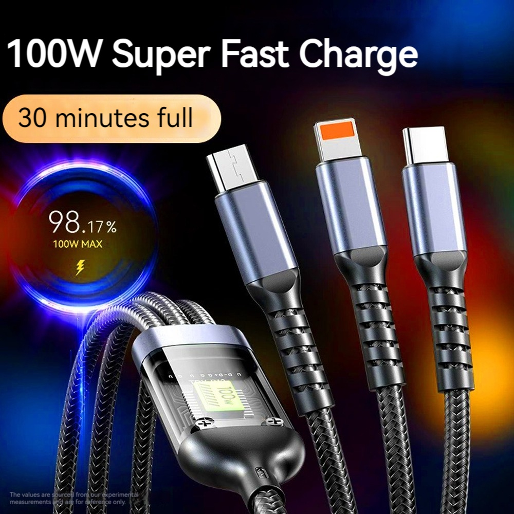100W 3 in 1 Super Charging Cable 6A Micro USB Type C Fast Charger Type ...