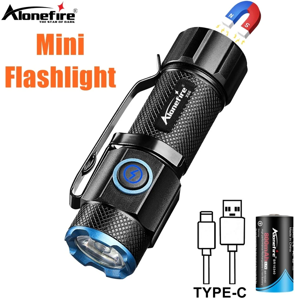 Alonefire X66 High Bright P50 LED Mini Flashlight Type-C Usb ...