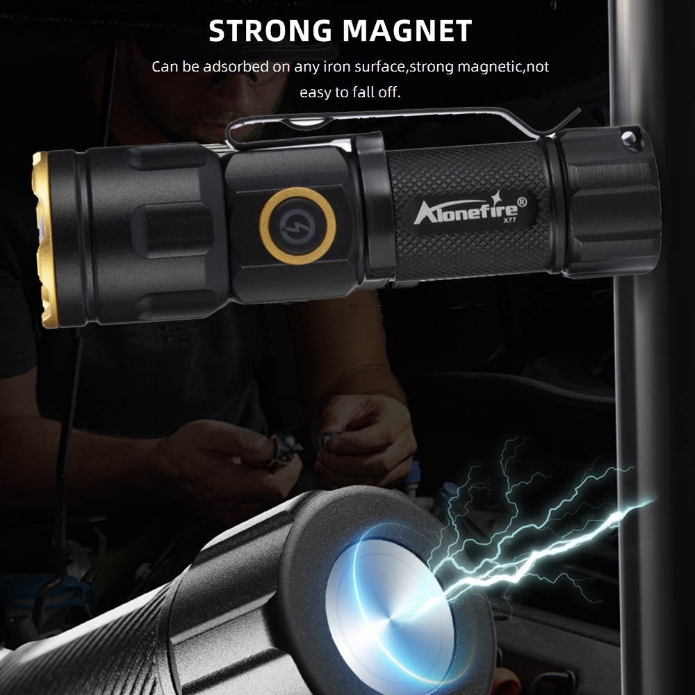 Alonefire X77 Zoom Mini Flashlight White Light Beam Rechargeable Magnet ...