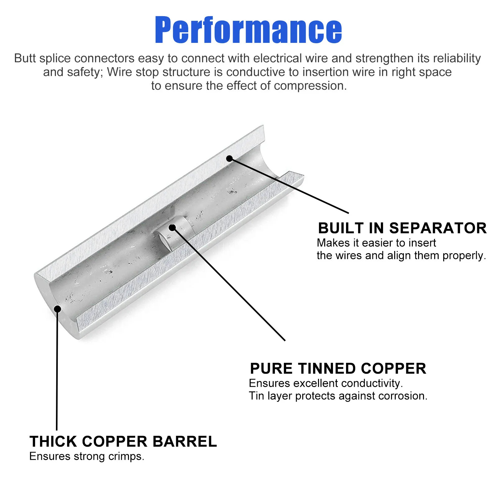 Durable Copper Ferrule Butt Crimp Connectors - 200Pcs 22-10 AWG Splice ...