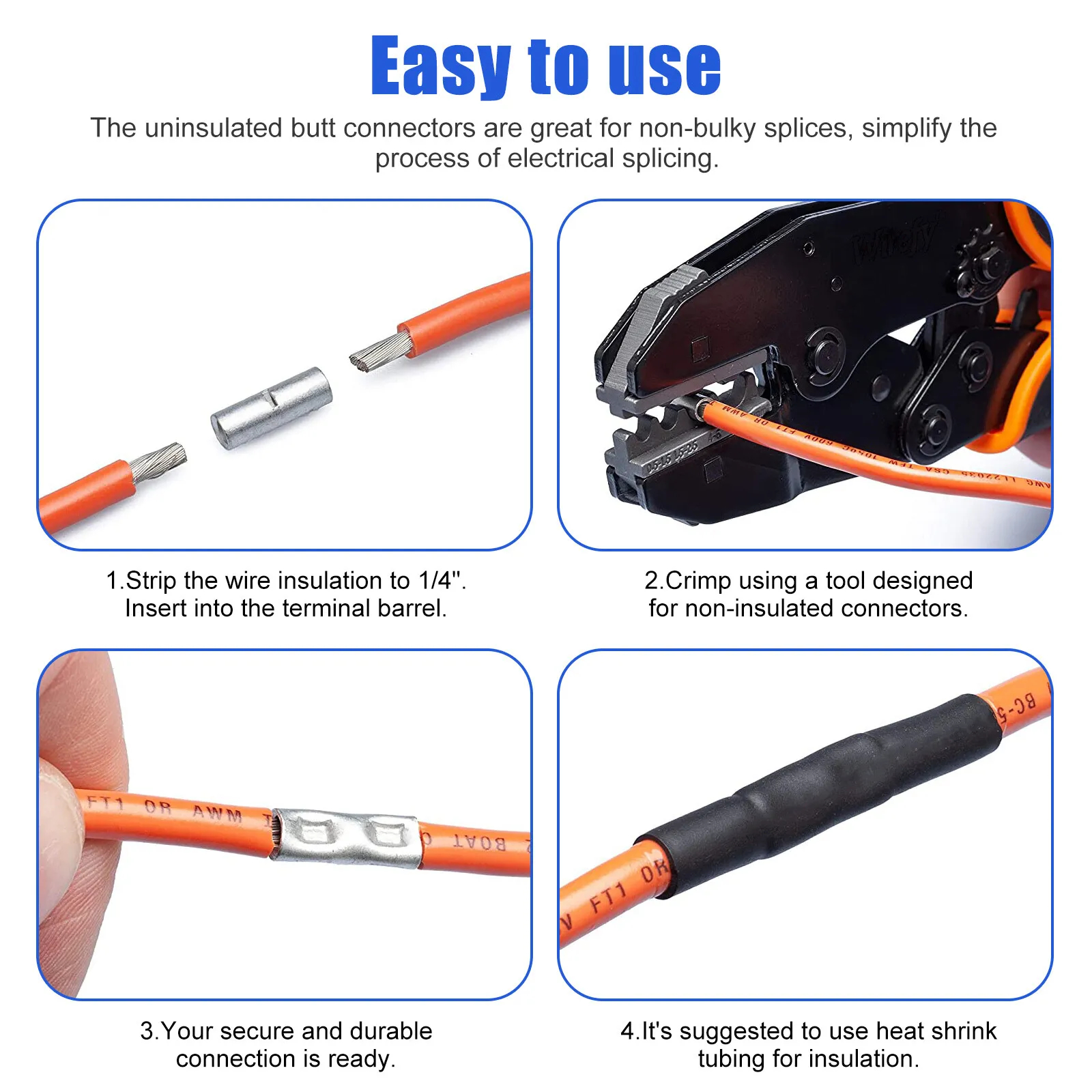 Durable Copper Ferrule Butt Crimp Connectors - 200Pcs 22-10 AWG Splice ...