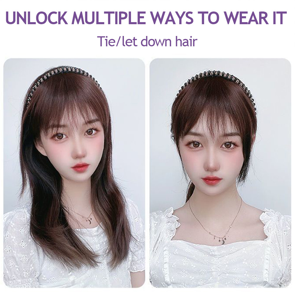 Headband with Hair Wig Original Human Hair Fake Bangs Headband Wig ...