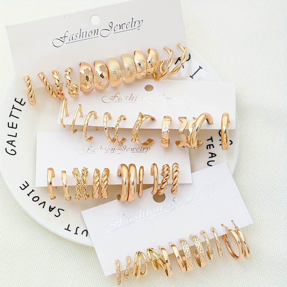 24 Pairs Elegant Gold Wave Twisted Hoop Earrings Set for Women ...